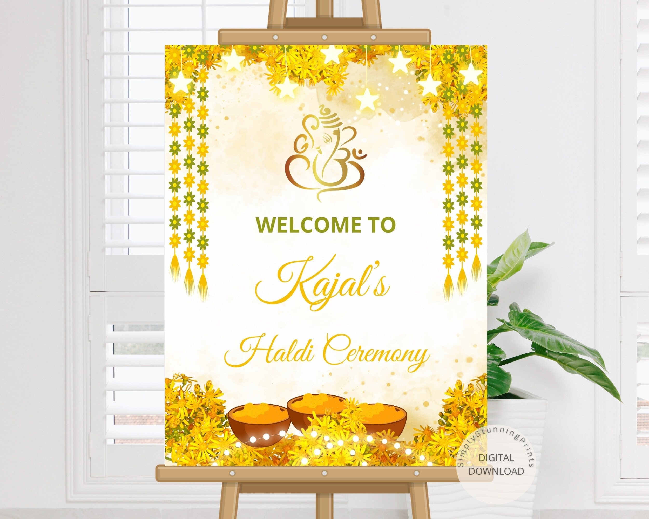 Indian Haldi Welcome Sign: Yellow Flower Haldi Decoration (printable ...