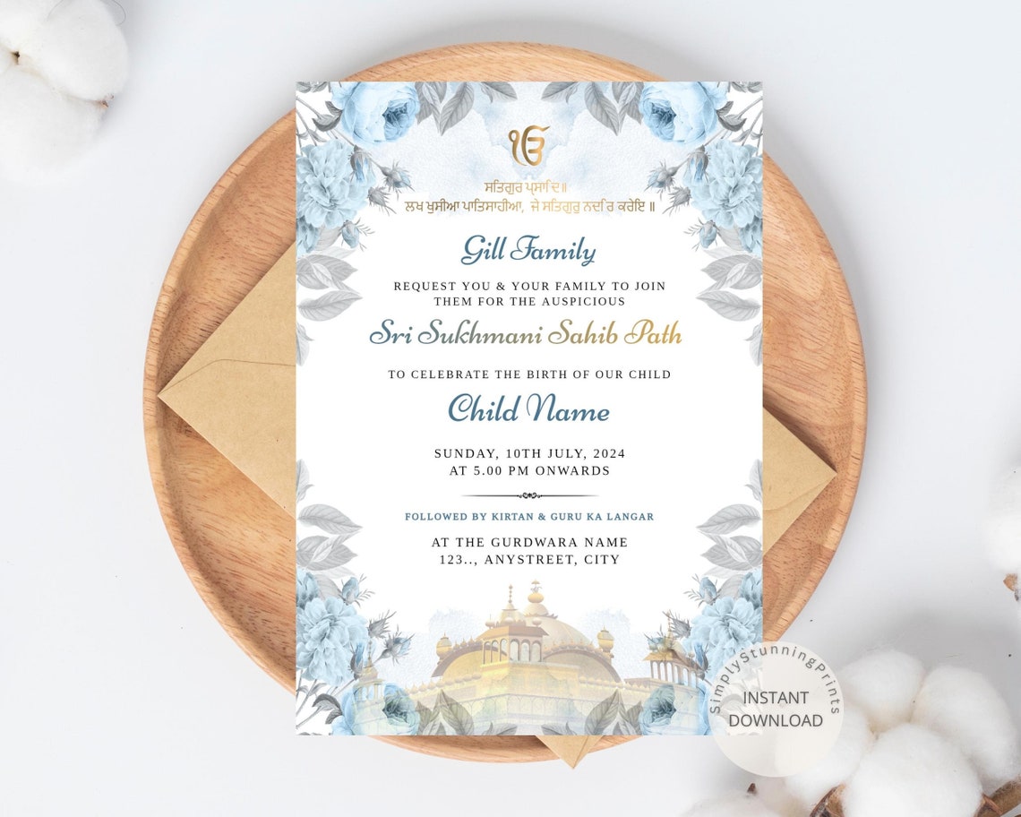 Sri Sukhmani Sahib Path Invitation Card Sikh Child Birth Invitation ...