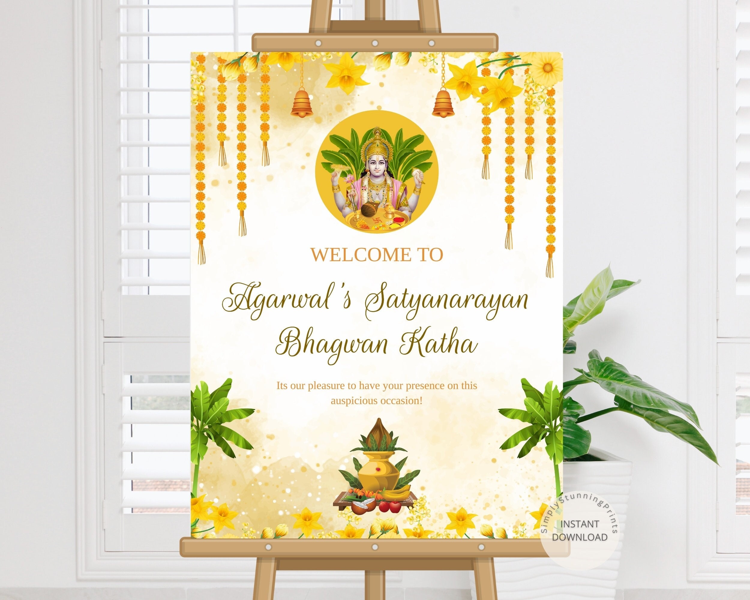 Sri Satyanarayana Pooja Welcome Sign | Editable Satyanarayan Bhagwan ...