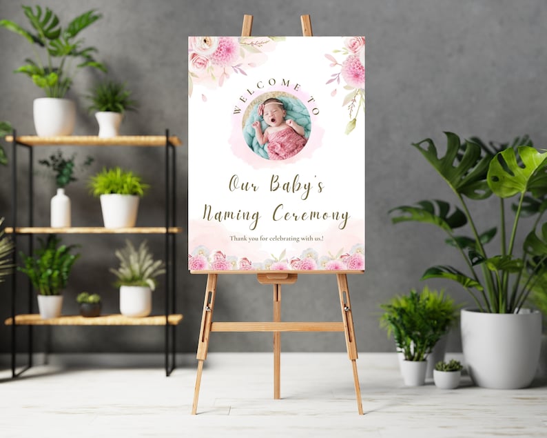 Editable Baby Girl Naming Ceremony Welcome Sign Baby Naming Day Entry ...