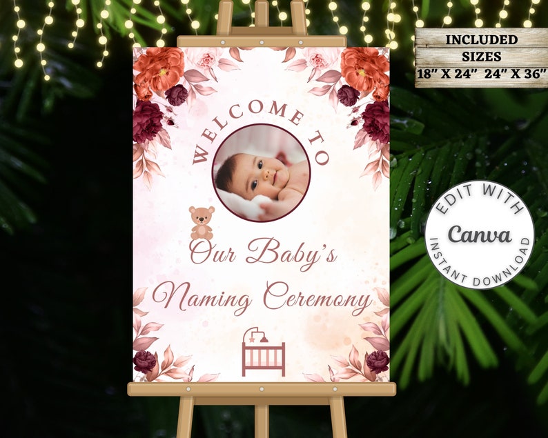 Naming Ceremony Photo Welcome Sign Baby Naming Day Sign Cradle Welcome ...