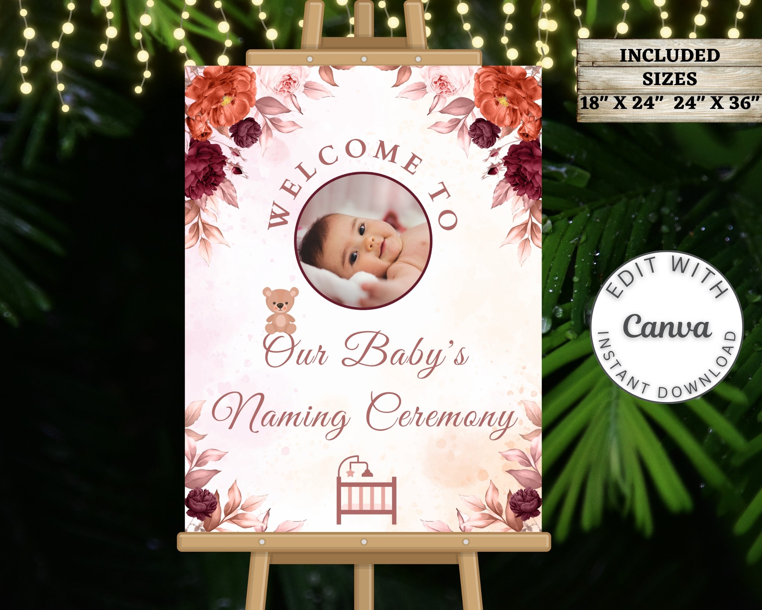 Naming Ceremony Photo Welcome Sign Baby Naming Day Sign Cradle Welcome ...