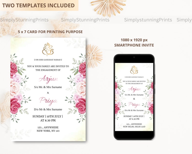 Floral Indian Engagement Invitation: Ring Ceremony, Sagai, Mangni ...