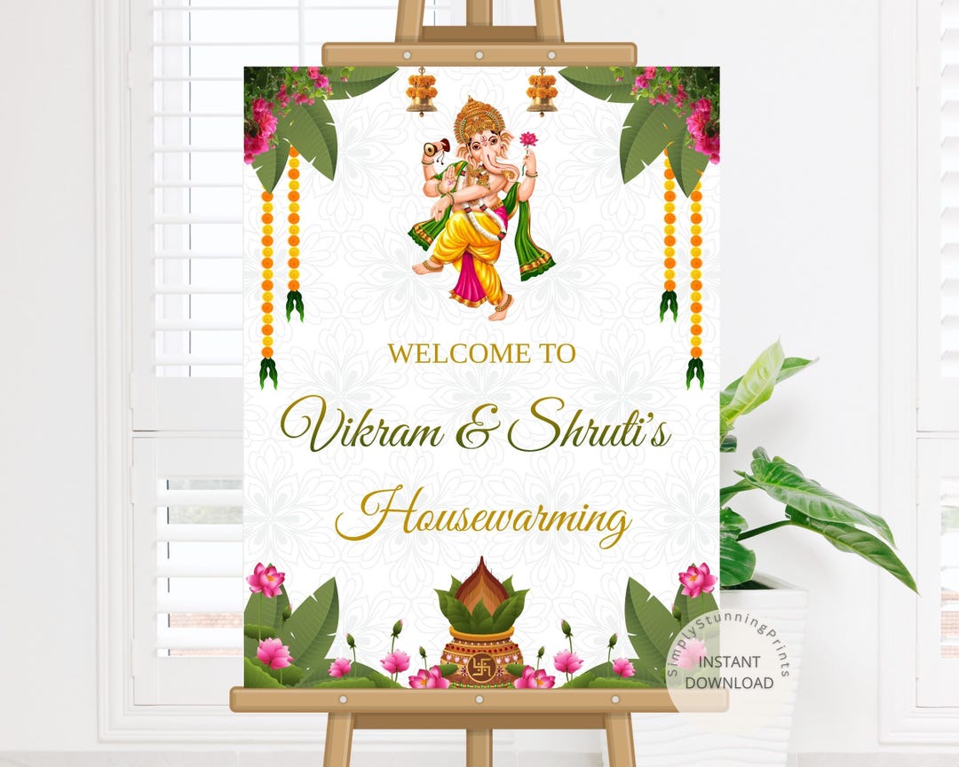 Indian Housewarming Welcome Sign | Traditional Griha Pravesh Welcome ...