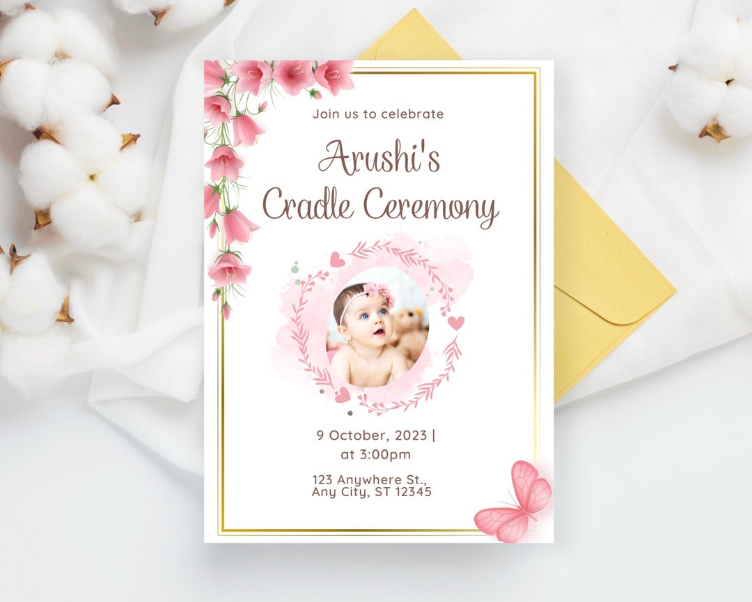 Editable Cradle & Naming Photo Invitation Baby Cradle Invite Naming ...