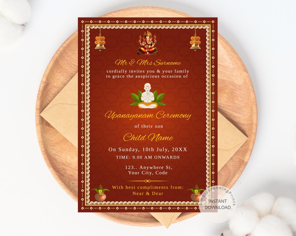 Upanayanam Ceremony Invitation Card: Traditional Thread Ceremony ...