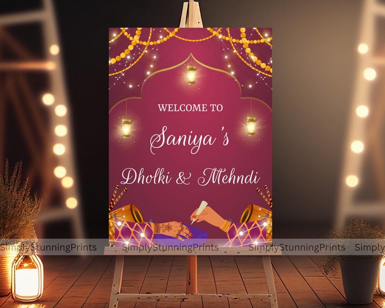 Dholki & Mehndi Night Welcome Sign Wedding Dholki Decor Muslim Dholak ...