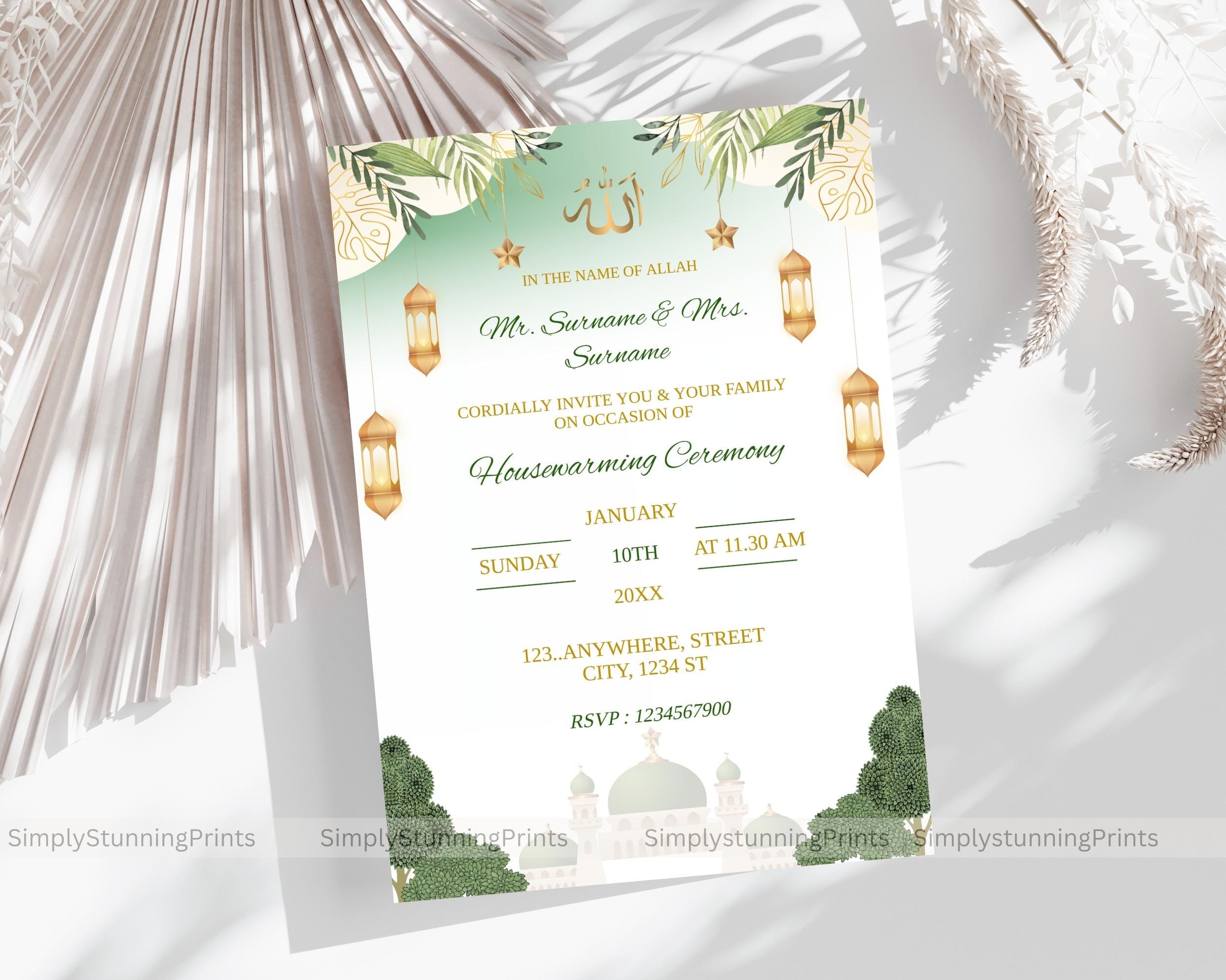 Muslim House Warming Invitation Card Housewarming Party Invite Islamic ...
