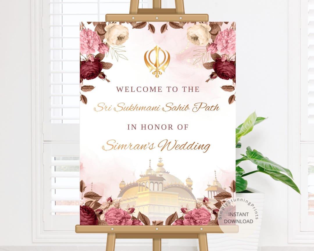 Sukhmani Sahib Ji Path Welcome Sign | Sikh Wedding Welcome Sign | Akhand Path Welcome Board ...