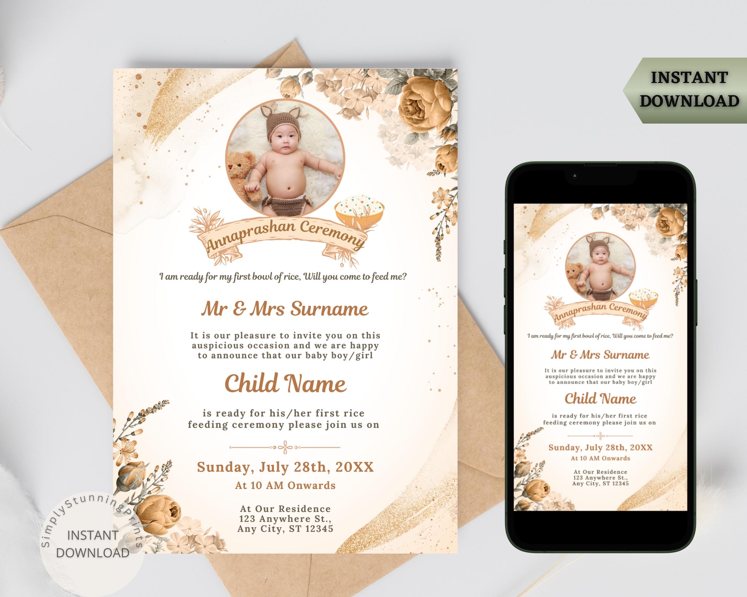 Editable Rice Feeding Invitation Card | Rice Weaning Ceremony Invite ...