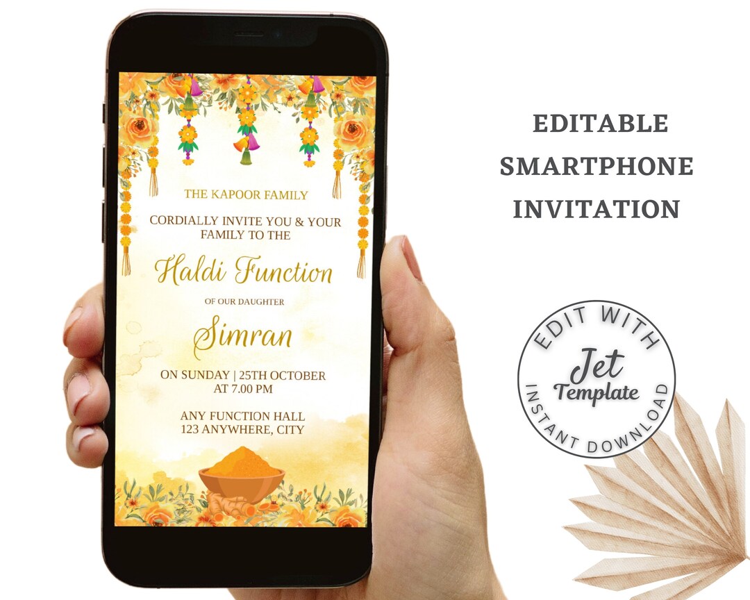 Haldi Invitation Template: Maiyan Pithi Ceremony, Electronic Invite ...