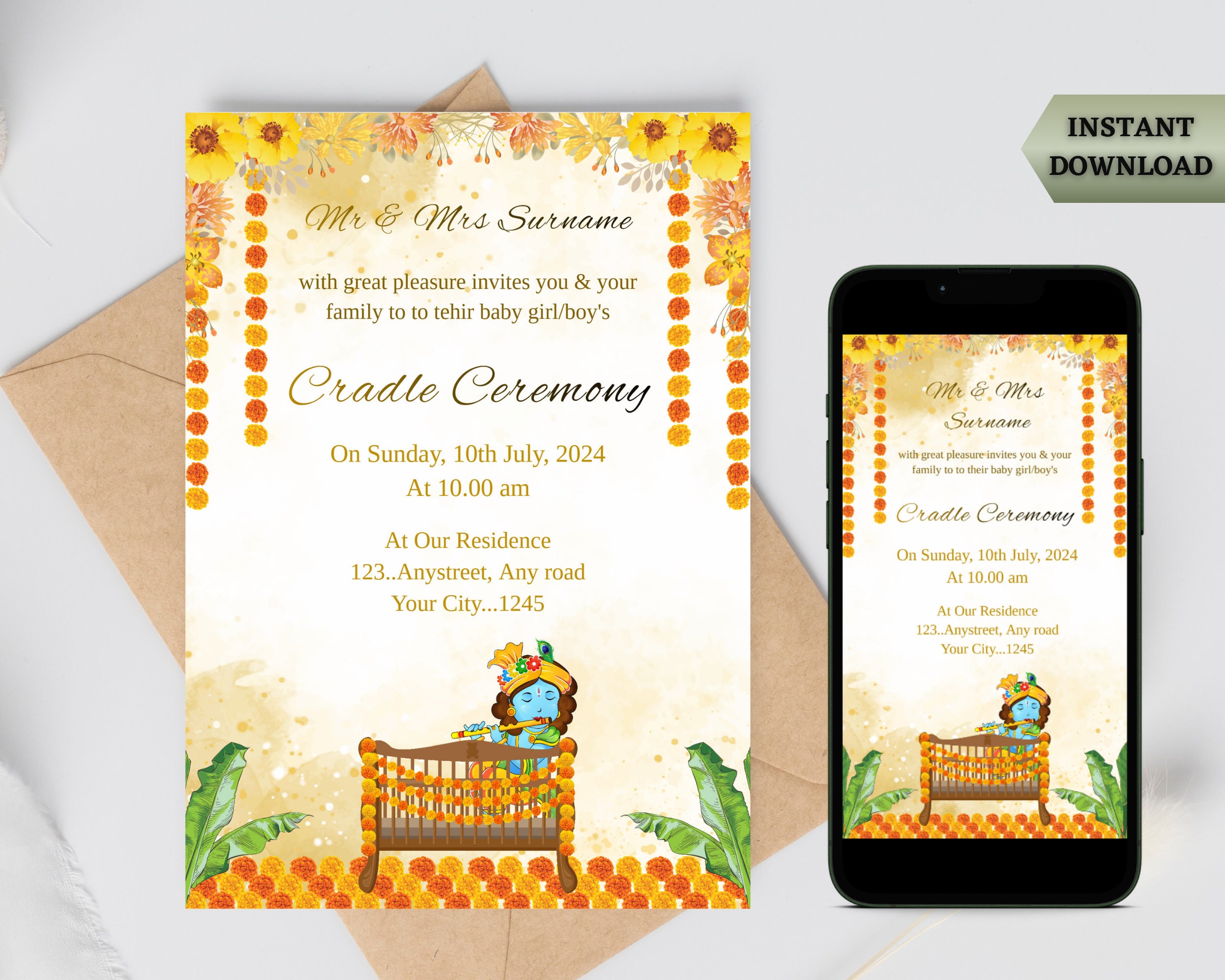 Indian Cradle Ceremony Invitation Template | Naming Ceremony Invite ...