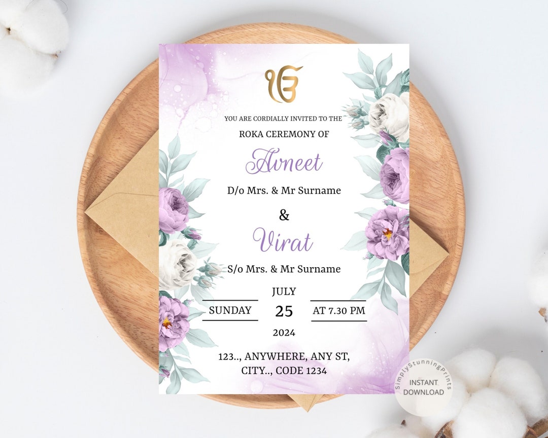Roka Ceremony Invitation Card as Engagement Invitation | Floral ...