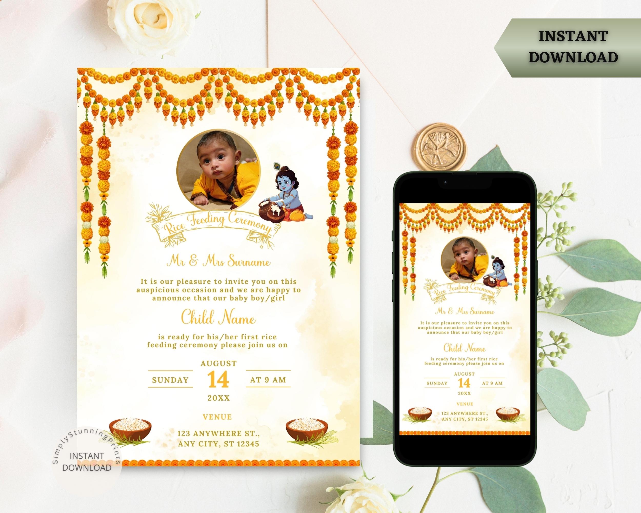 Rice Feeding Photo Invitation Card | Annaprashan Invitation Card | Rice ...