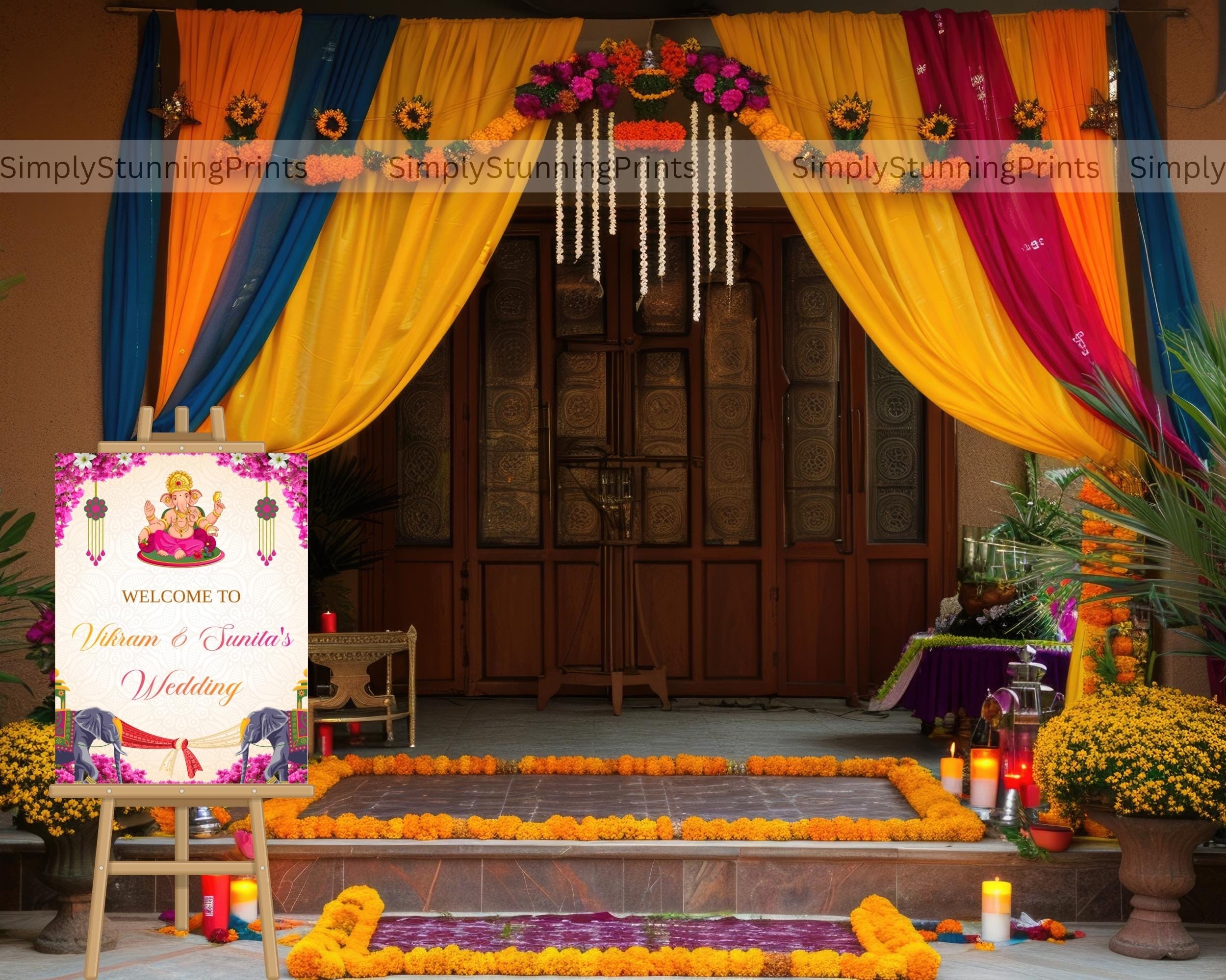 Traditional Hindu Wedding Welcome Sign: Shaadi Ceremony Entrance Decor ...