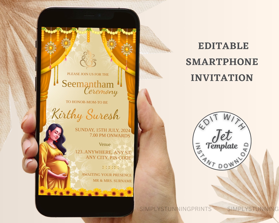 Indian Baby Shower Invitation Template Sreemantham Invite Godh Bharai ...