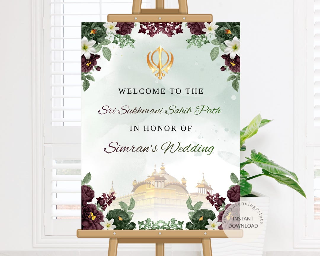 Sukhmani Sahib Ji Path Welcome Sign | Sikh Wedding Welcome Sign | Akhand Paath Sign | Sukhmani ...