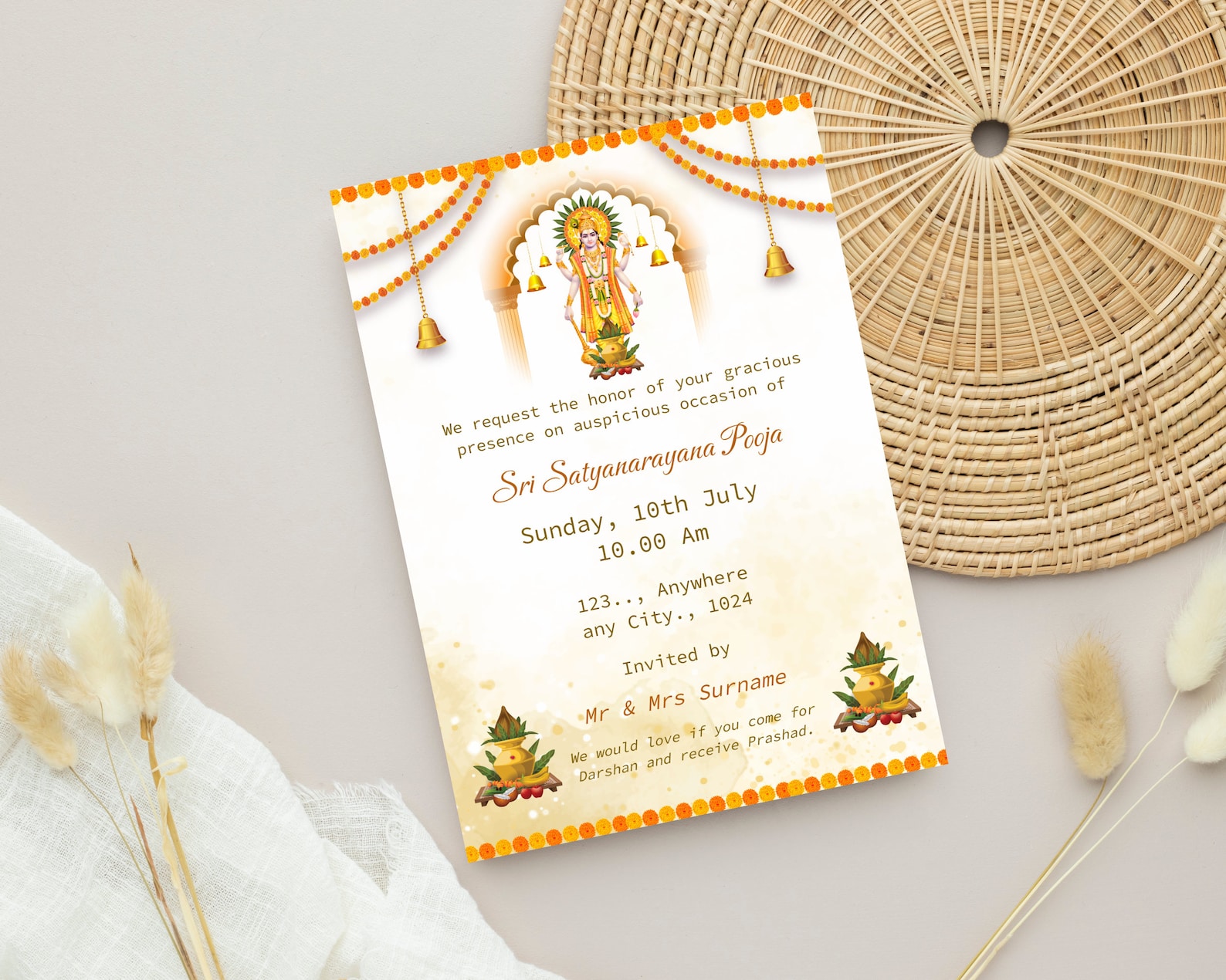 Satyanarayan Pooja Invitation: Editable Indian Puja Invite (digital ...