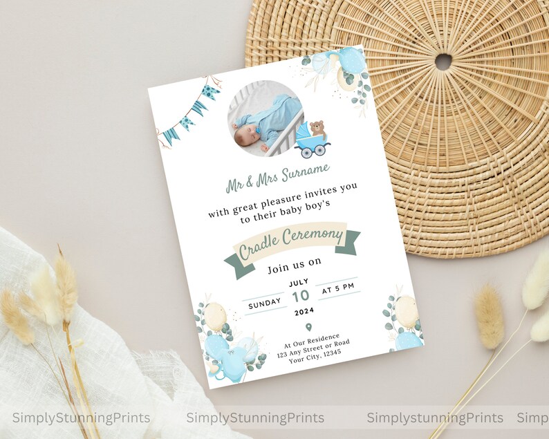Cradle Ceremony Invitation Card for Baby Boy | Naming Ceremony Invite ...