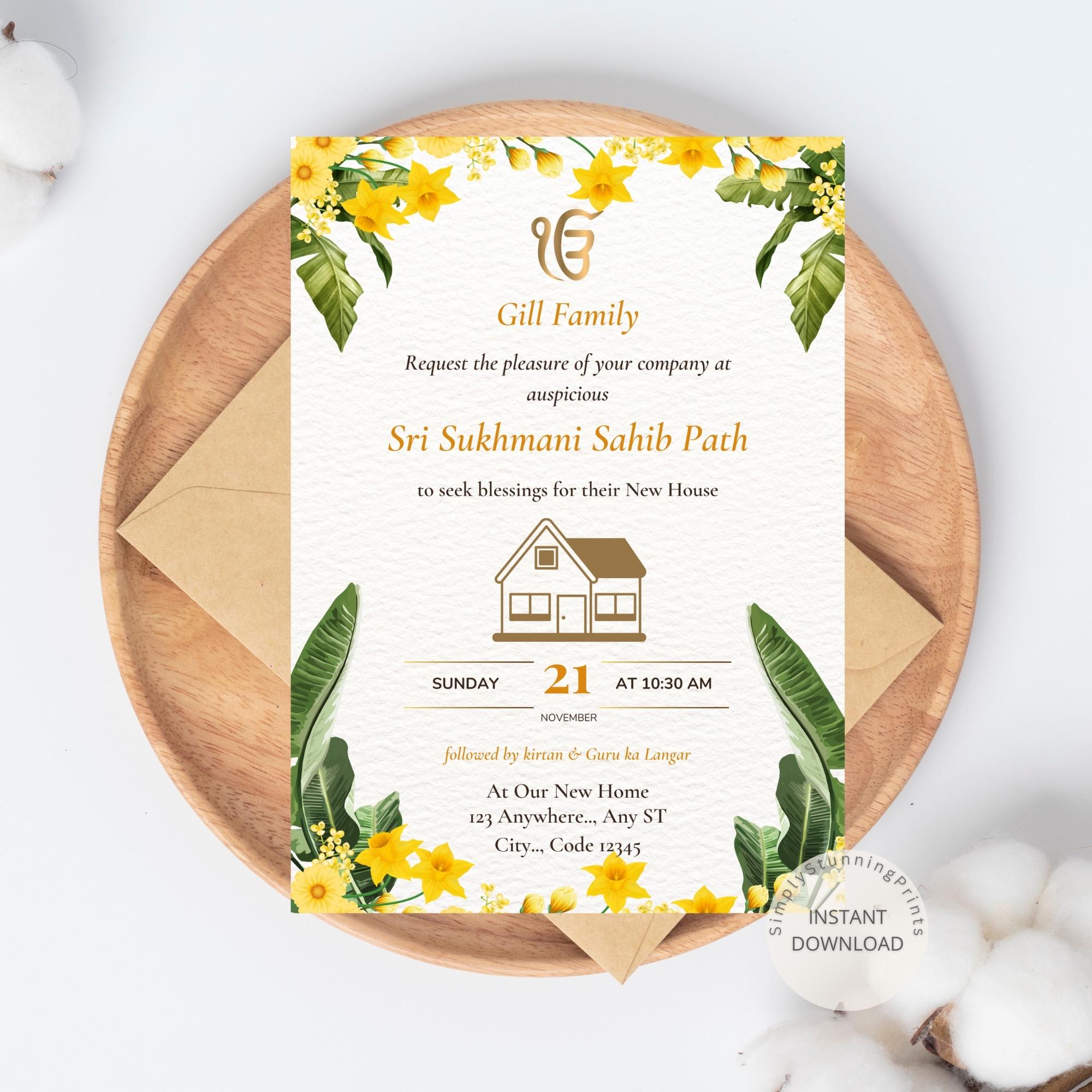 Sukhmani Sahib Path Invitation Card Sikh House Warming Invitation ...