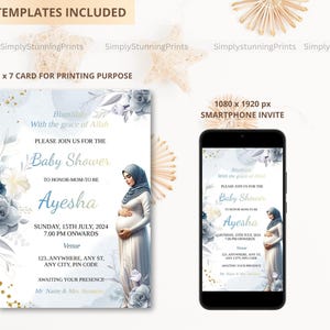 Muslim Baby Shower Invitation Card | Blue Watercolour Floral Baby ...
