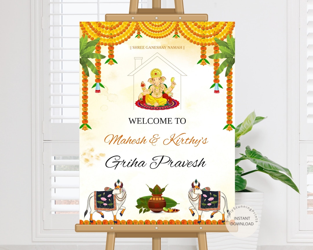 Griha Pravesh Welcome Sign As Gruha Pravesham Traditional Housewarming ...