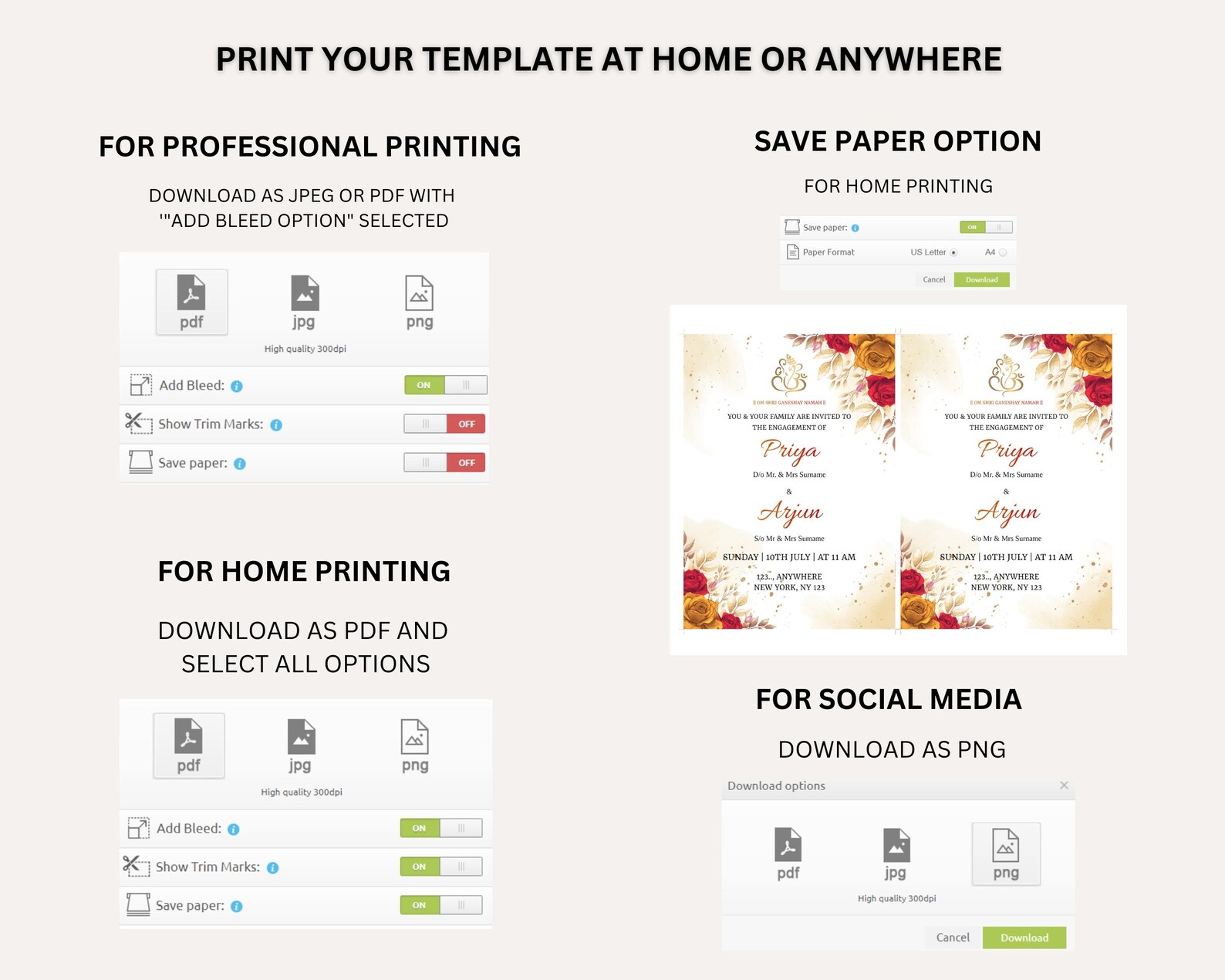 Indian Engagement Invitation Card Floral Engagement Invite Roka ...