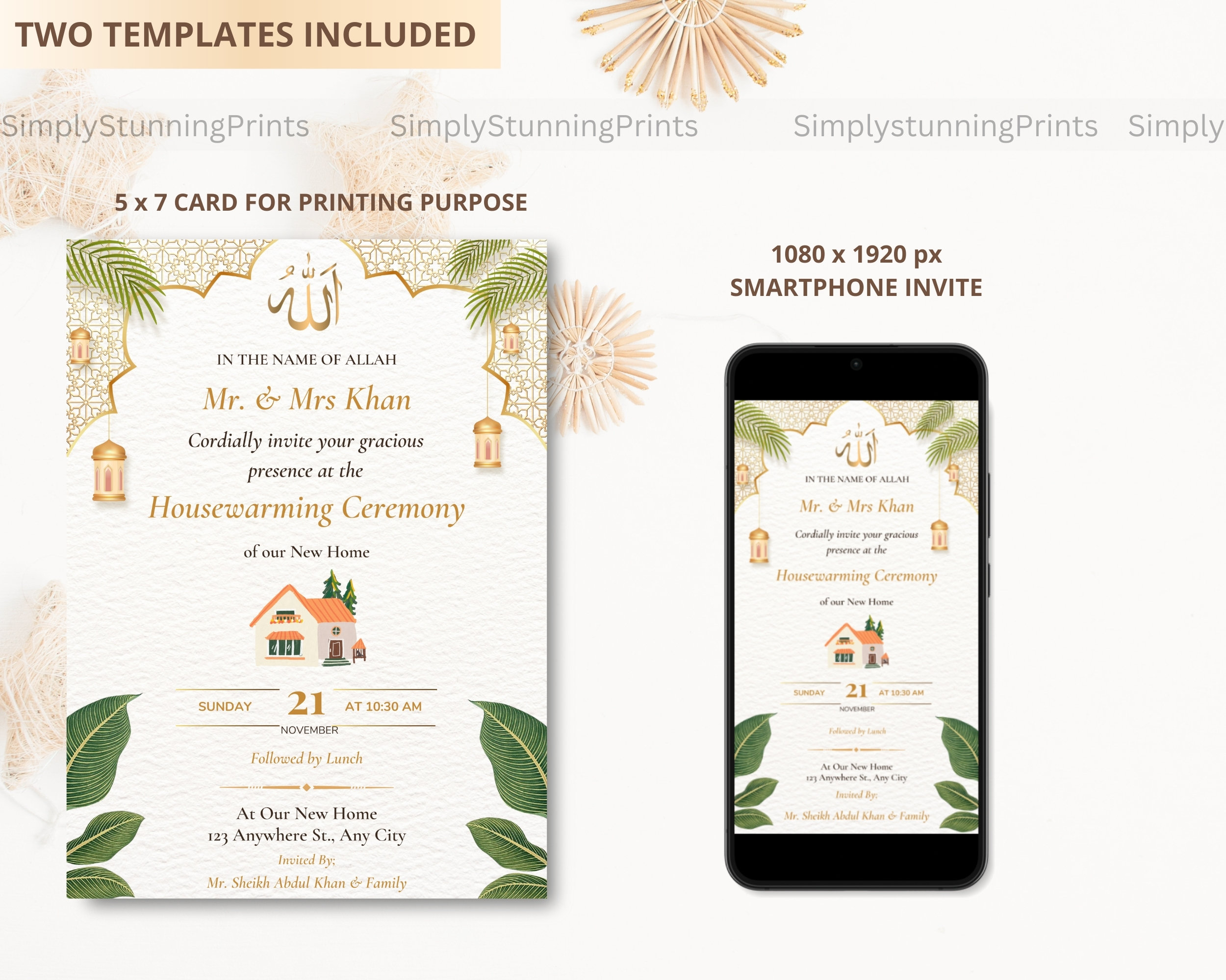 Muslim Housewarming Invitation: Arabic Style Digital Card ( Editable ...