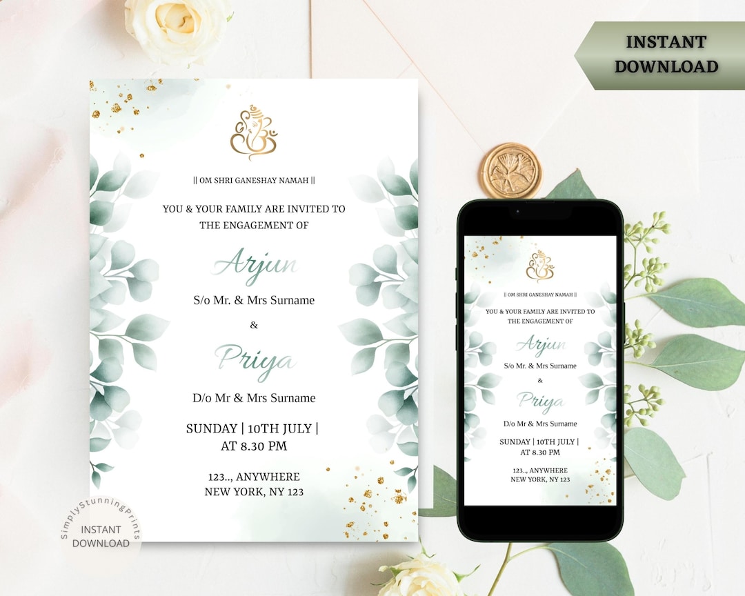 Engagement Invitation Card | Floral Engagement Invite | Ring Ceremony ...