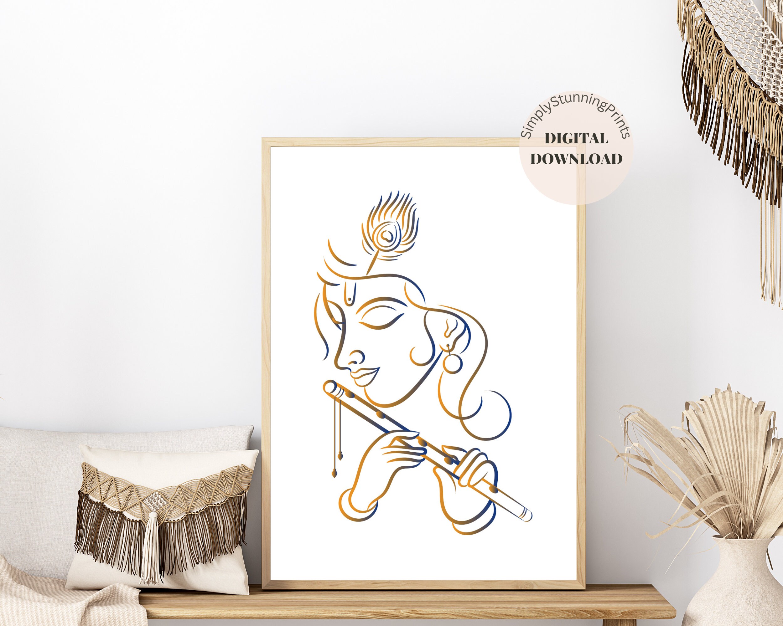 Simple and Elegant Lord Krishna Print Housewarming Gift Living Room ...