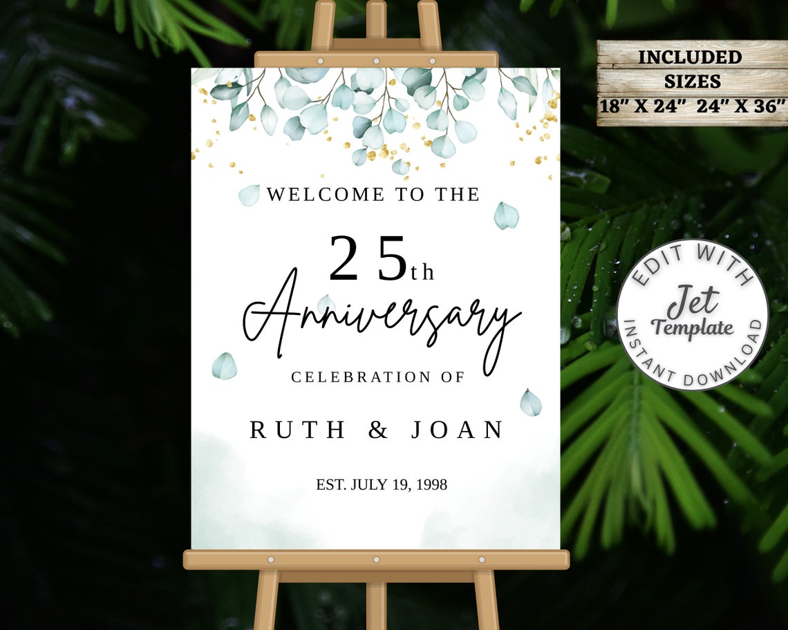 25th Wedding Anniversary Welcome Sign Anniversary Welcome Board 25th ...