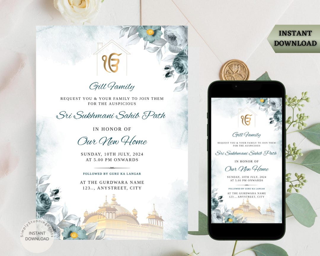 Sri Sukhmani Sahib Path Invitation Card Sikh Housewarming Invitation ...