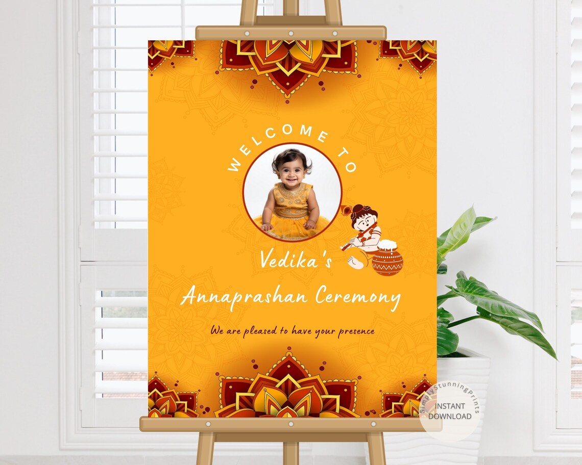 Annaprashan Welcome Sign First Rice Feeding Ceremony Sign Annaprashana Decor DIY Editable ...