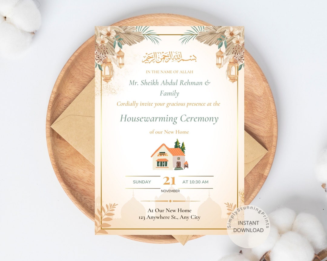 Muslim House Warming Invitation Card | Housewarming Party Invite | Boho ...
