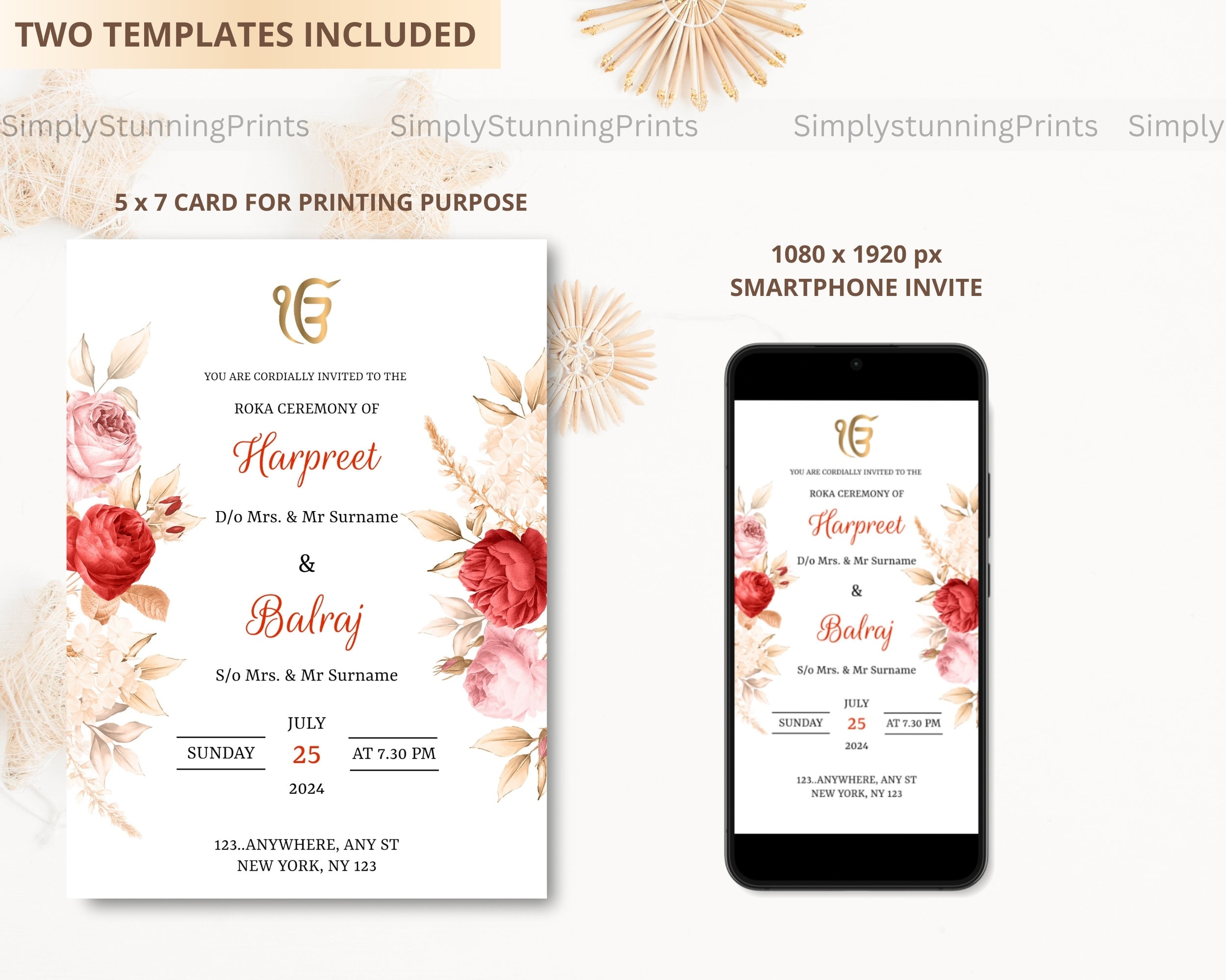 Indian Roka Ceremony Invitation Card Floral Engagement Invitation Rokha ...