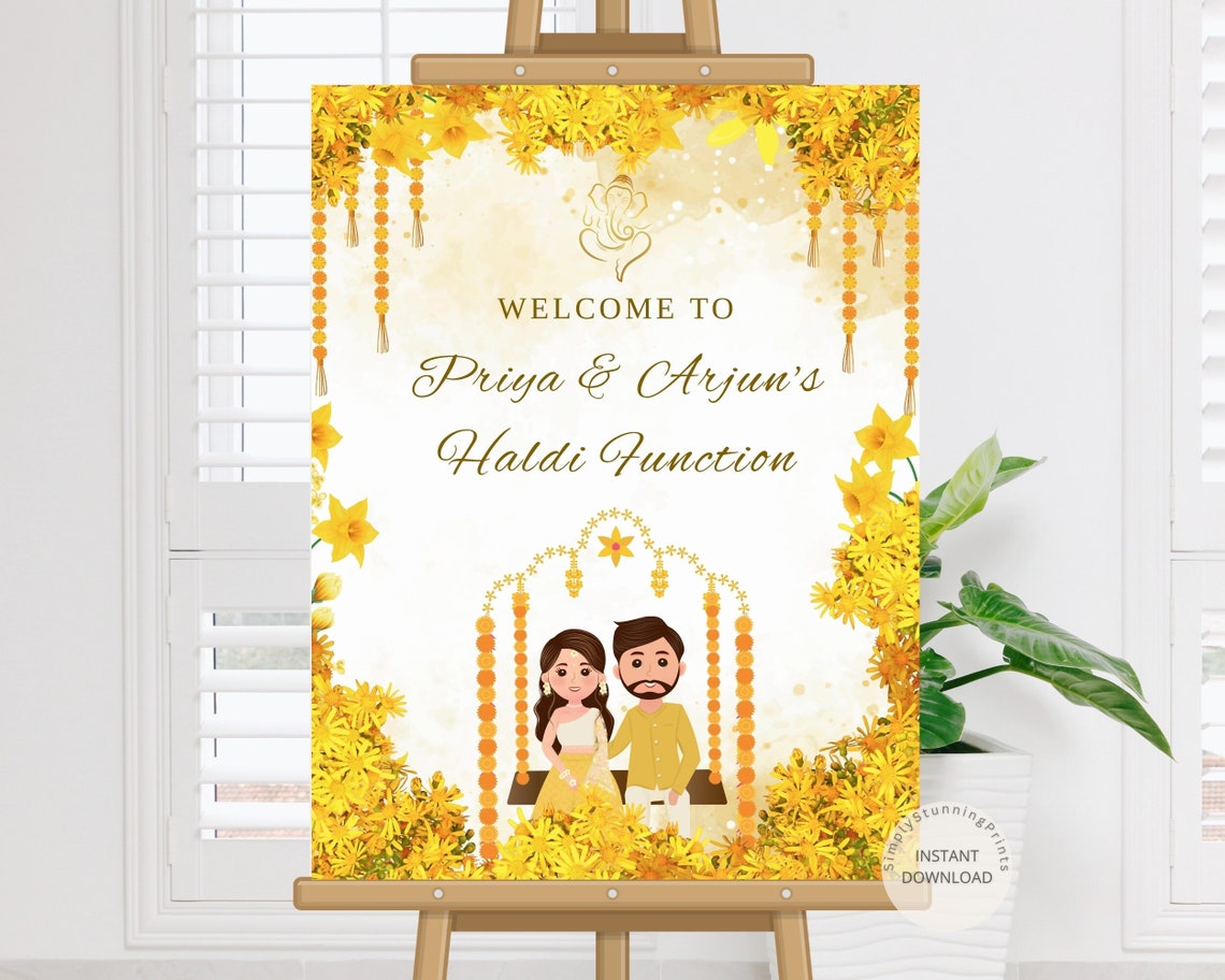 Indian Haldi Function Welcome Sign Pithi Welcome Sign Haldi Entrance ...