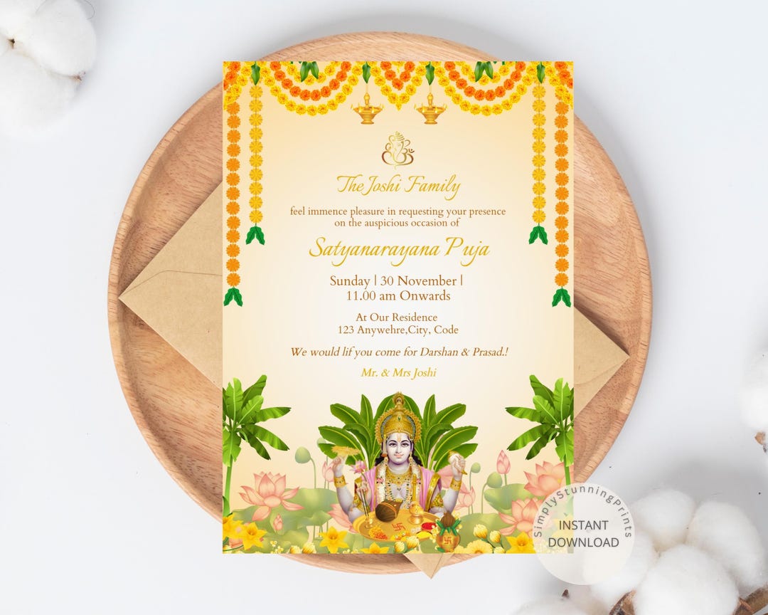 Satyanarayana Pooja Invitation: Editable Indian Puja Invite (digital ...