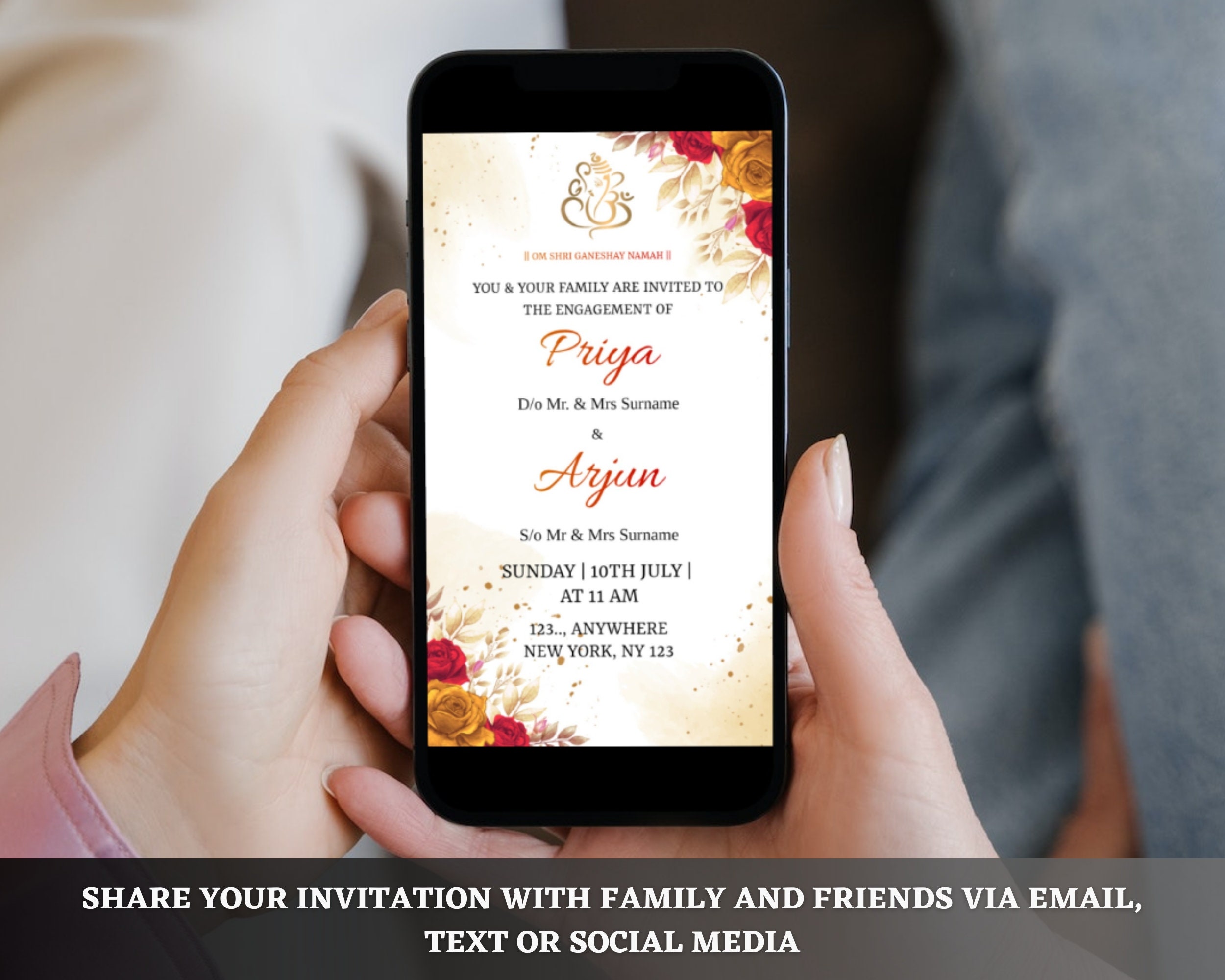 Indian Engagement Invitation Card Floral Engagement Invite Roka ...