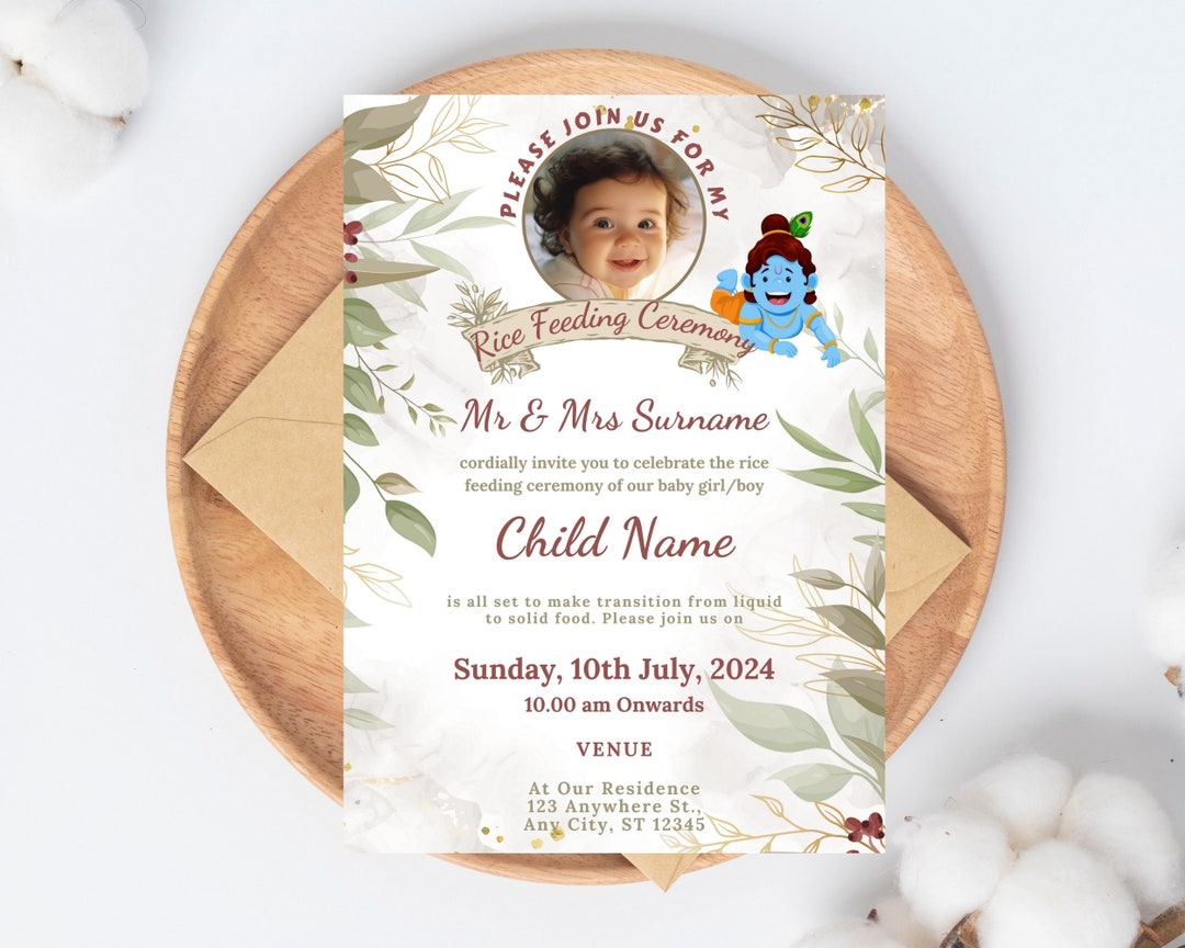 Editable Rice Feeding Digital Invitation Card Weaning Ceremony Invite Annaprashan Invitation ...