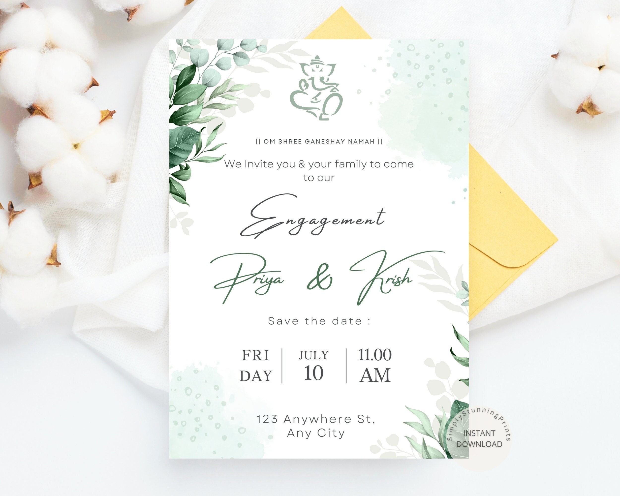 Greenery Engagement Invitation Card | Engagement Party Invite | Ring ...