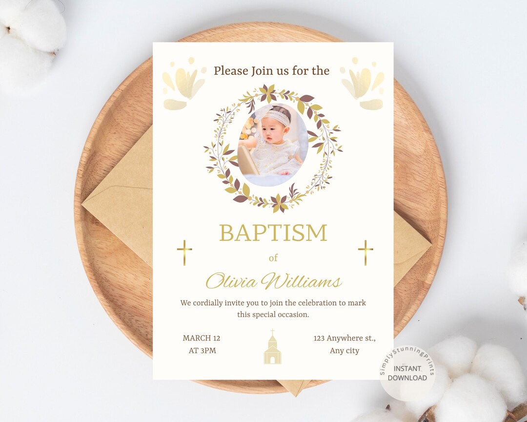 Simple Baptism Invitation Template Child Baptism Photo Invitation ...