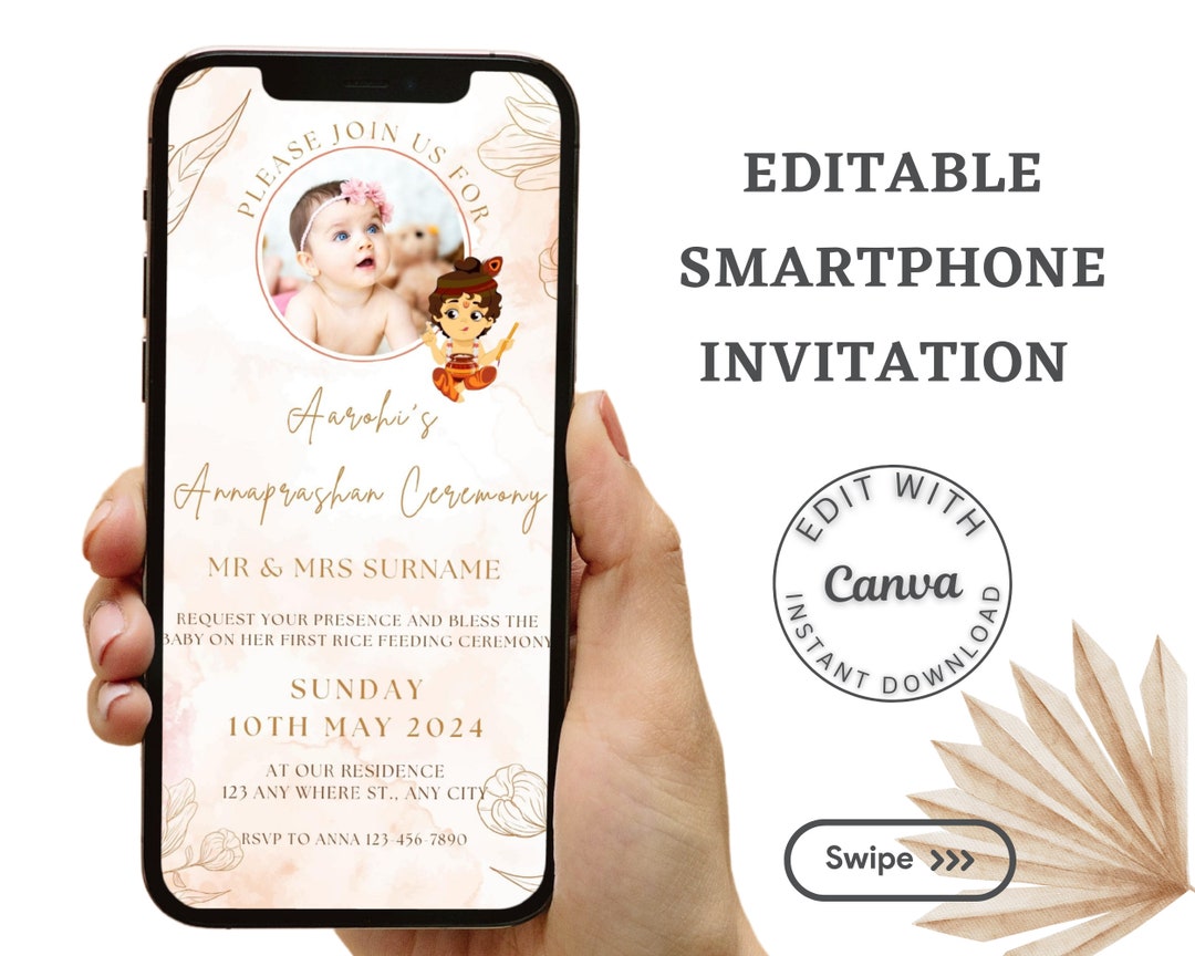 Annaprashan Ceremony Photo Invitation | First Rice Feeding Invite ...