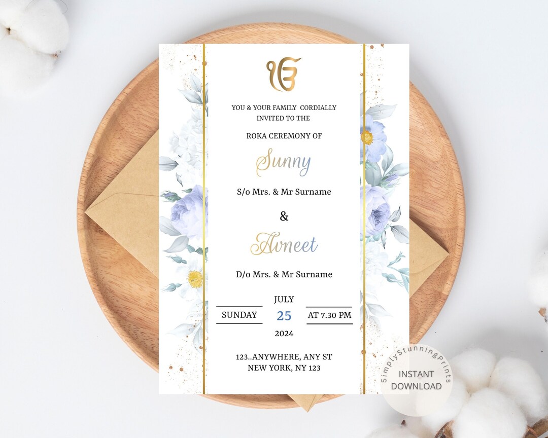 Indian Roka Ceremony Invitation Card | Floral Engagement Invite | Roka ...