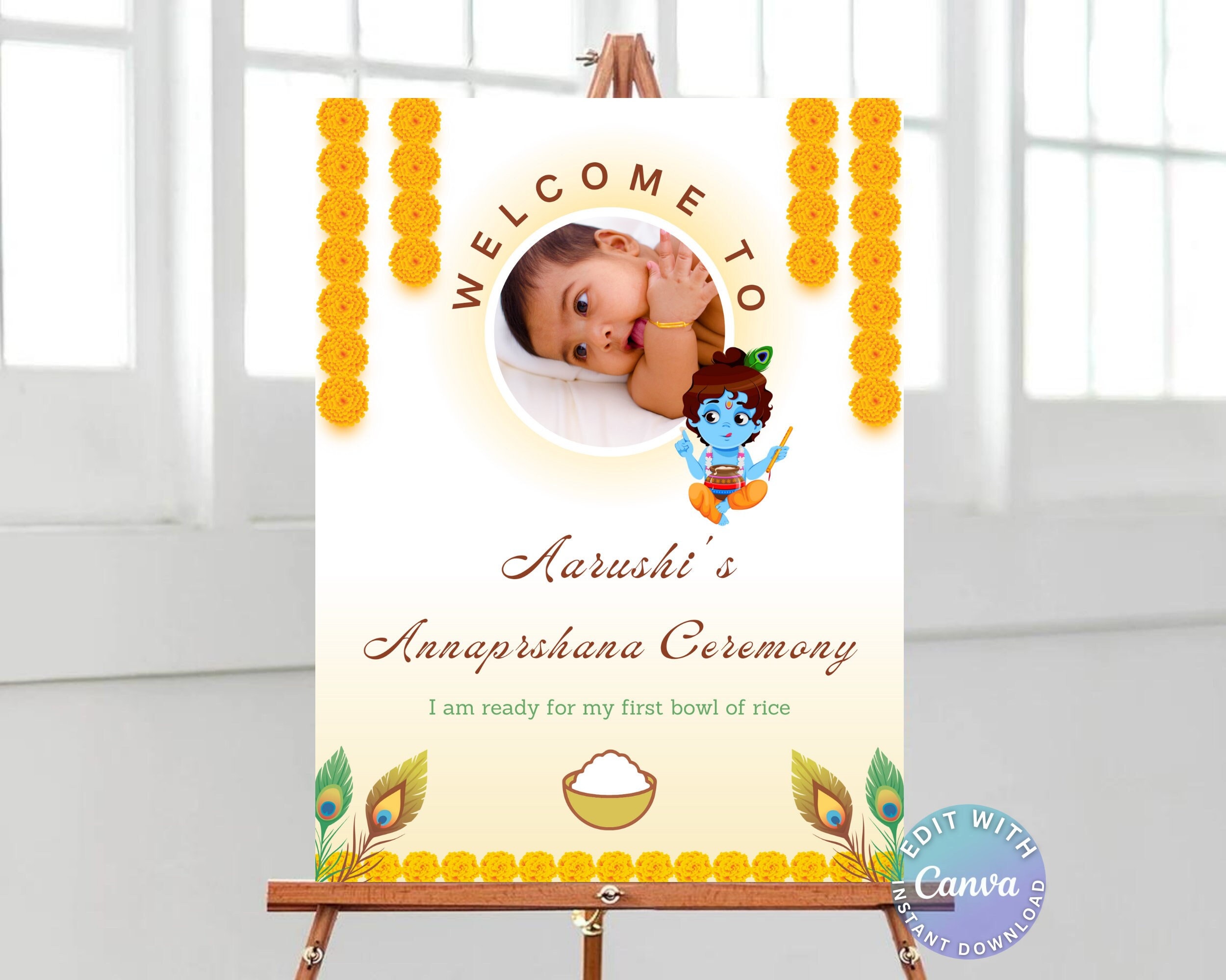 Editable Annaprashan Ceremony Welcome Sign First Rice Feeding Ceremony Sign Weaning Ceremony ...