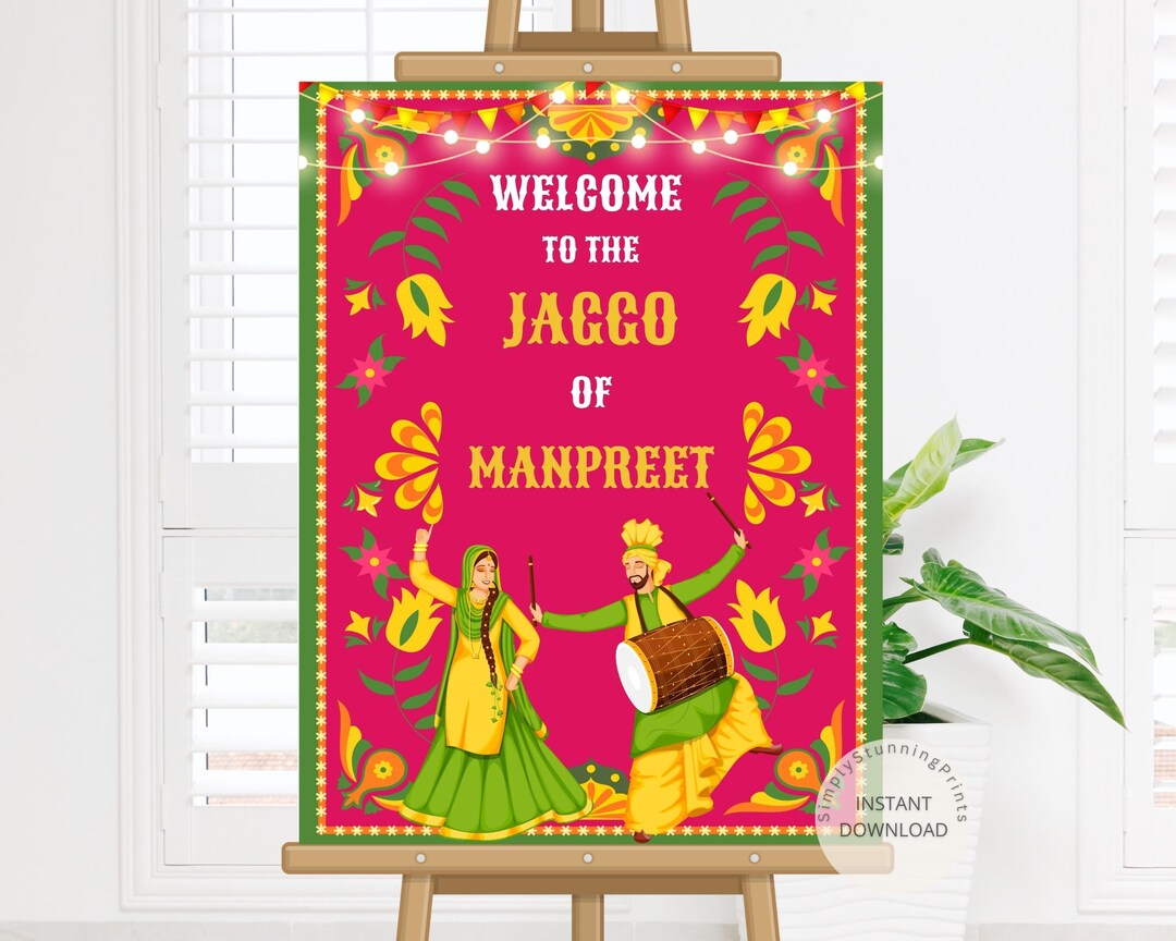 Jaggo Night Welcome Sign | Sikh Pre Wedding Decoration Poster | Panjabi ...