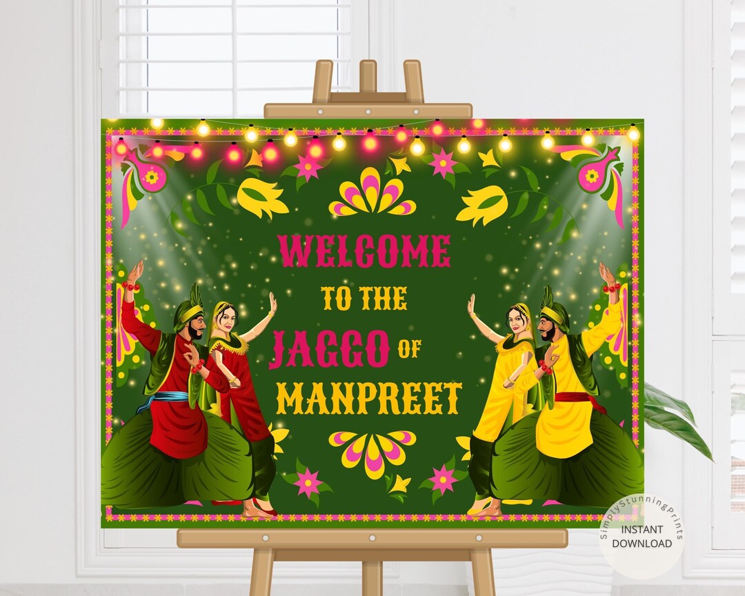 Jaggo Ceremony Welcome Sign Sikh Pre Wedding Decoration Poster Panjabi ...