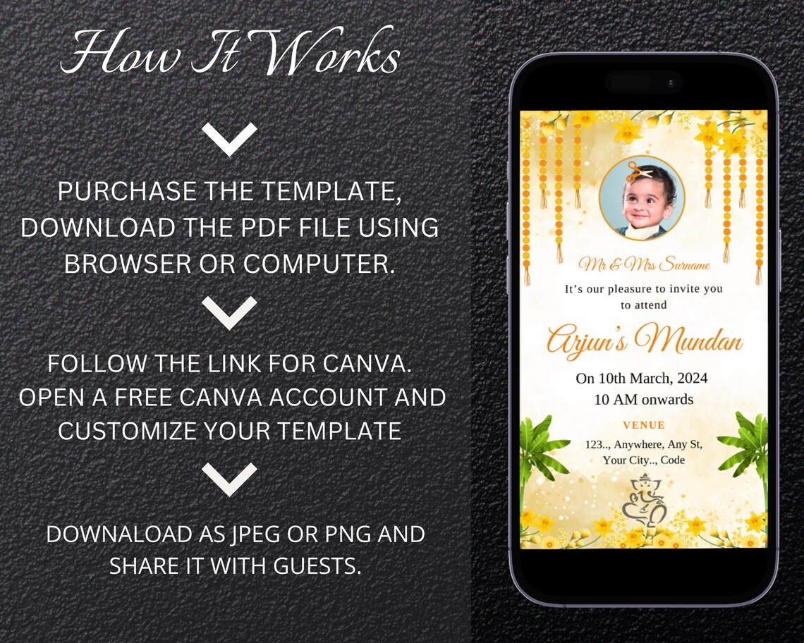 Indian Mundan Photo Invitation Template Chola Ceremony Invite Hindu ...