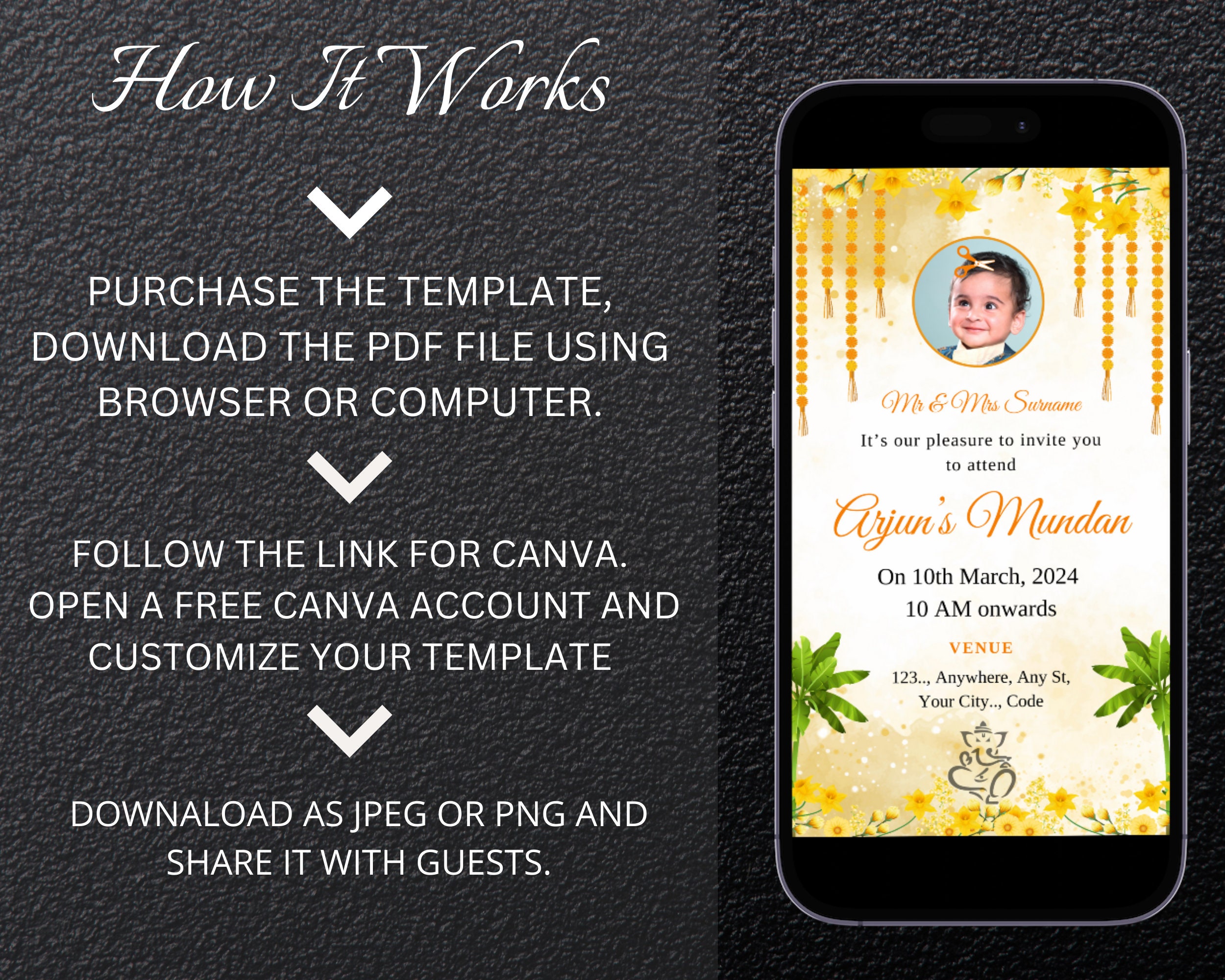 Indian Mundan Photo Invitation Template Chola Ceremony Invite Hindu ...