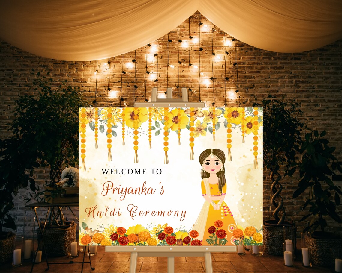 Indian Haldi Ceremony Welcome Sign Pithi Welcome Sign Haldi Ceremony ...