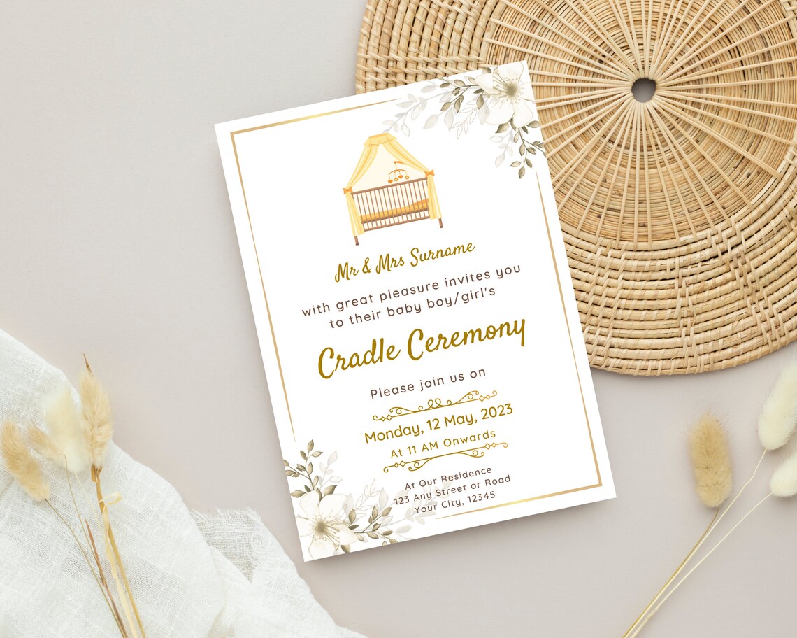 Editable Cradle & Naming Invitation Baby Cradle Invitation Card Naming ...